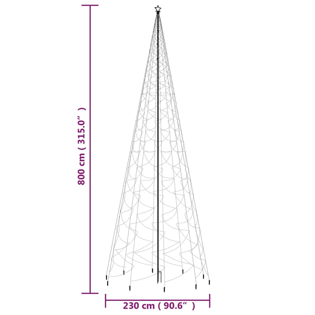vidaXL Sapin de Noël avec piquet 3000 LED Colorées 800 cm | vidaXL.fr